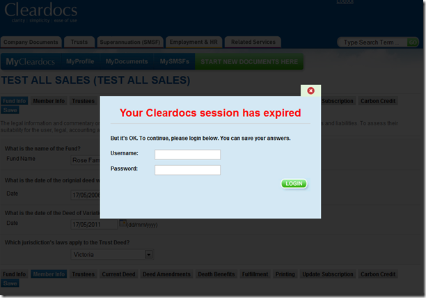 Cleardocs: knowing your session timed out - the friendly (Cleardocs) way